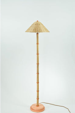 Bamboo and Leather Safari Lamp with Woven Helmet Shade — Model No. 048 ...