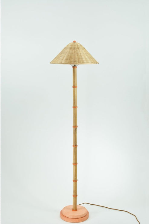 Bamboo and Leather Safari Lamp with Woven Helmet Shade — Model No. 048 ...