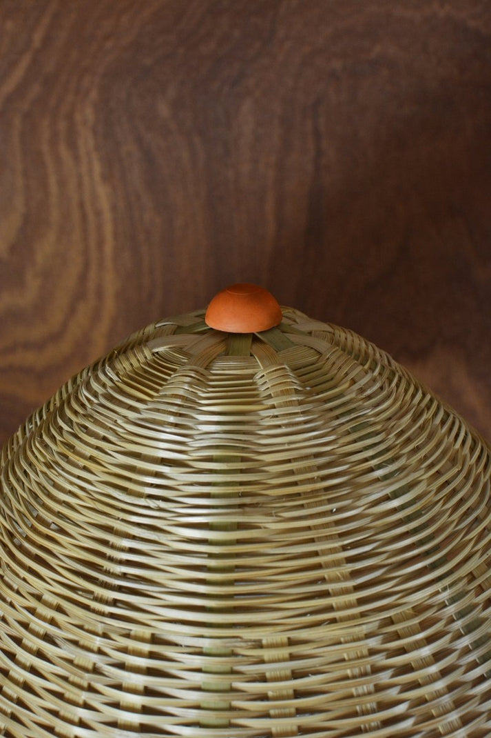Bamboo and Leather Safari Lamp with Woven Helmet Shade — Model No. 048 ...
